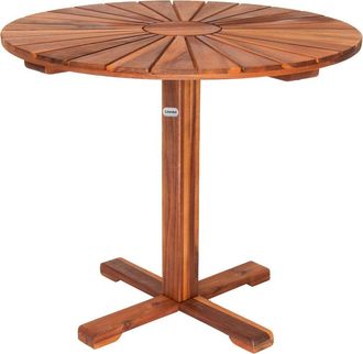 Deuba Casaria Gartentisch Balkontisch Wetterfest Holz Rund?70,5cm 80kg Belastbarkeit Balkon Garten Terrasse Tisch Terrassentisch Holztisch Akazie