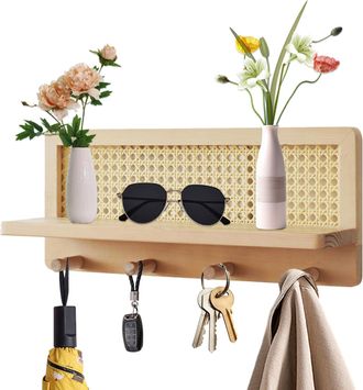Generic Hangable Holzregal - Boho Wall Organizer, Bauernhausstil Decores | Rustikales Display - mit Haken für Zuhause, Multi -Purpor -Aufbewahrungslösung für 