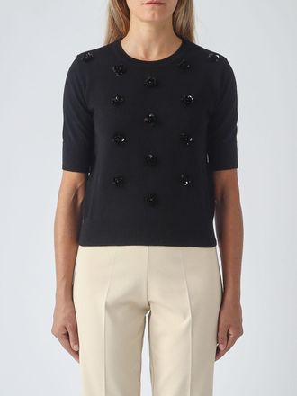 Meimeij Kurz&auml;rmeliges Wollstrick-Top von mit Pailletten