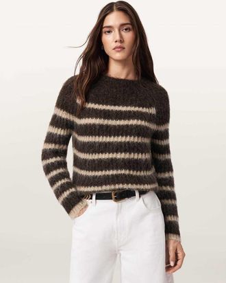 AllSaints Stockholm - Pullover in Flaschenbraun/Gerste-Mehrfarbig