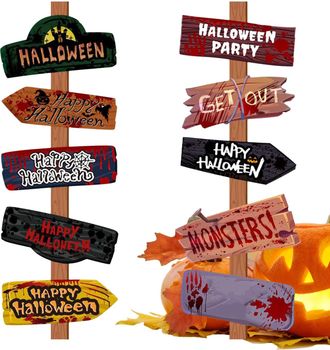 Generic Halloween-Dekorationen f&uuml;r den Au&szlig;enbereich, 10 St&uuml;ck, Dekoration f&uuml;r den Au&szlig;enbereich, Gartenzeichen, Horror-Zubeh&ouml;r f&uuml;r Foto, Booth, Haus, Garten, P