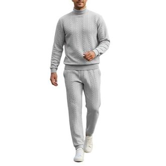 Generic Survêtement dhiver 2 pièces pour homme à manches longues avec cordon de serrage à la taille, gris clair, XXL