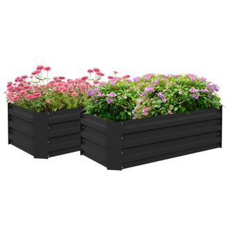 OUTSUNNY 2er-Set Gem&uuml;segarten Quadrat ABM. 100L x 50l x 30H cm - gewelltes Stahlblech grau