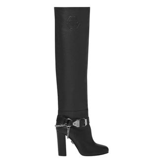 Philipp Plein Femme, Chaussures, Noir, Taille: 39 EU Bottes en cuir &agrave; talons hauts et hexagones en relief