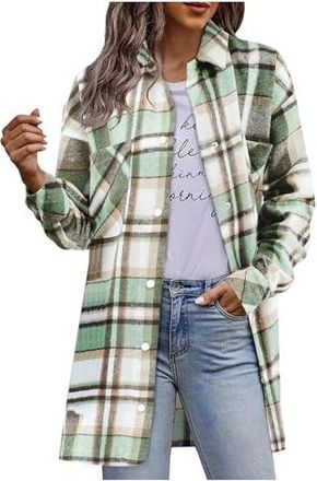 Generic 2026 Vestes pour femmes &agrave; col de chemise &agrave; carreaux surdimensionn&eacute; Trench Coat &agrave; manches longues Veste &agrave; &eacute;paules tombantes, GN1., XXL