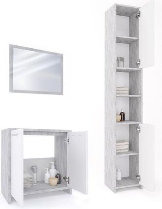 Vicco Badmöbel-Set Kiko, Beton, 3 Teile, mit Hochschrank