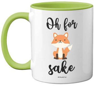 Stuff4 Oh for Fox Sake-Tasse, Keramik, sp&uuml;lmaschinenfest, Premium-Becher mit gr&uuml;nem Griff, Fuchs-Geschenke, lustige Geschenke f&uuml;r Freunde, s&uuml;&szlig;e Frauen und M&auml;