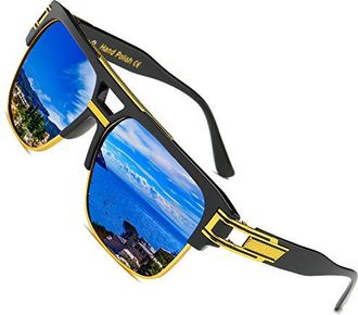 SHEEN KELLY Retro Lunettes de soleil homme femme le métal Le pilote de lunettes gros semi cadre carré progressives Gradient lentille Bleu