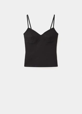 Mango Top bretelles en coton col V noir - Femme - XS - MANGO