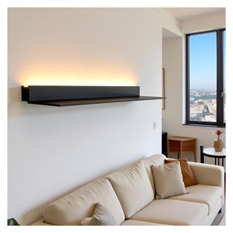 Generic Schwebendes Metallregal mit integriertem LED-Licht, schwarzes Wandregal for Wohnzimmer, Moderne Dekoration und Aufbewahrung(Black/3.5k,60cm/23.6in)