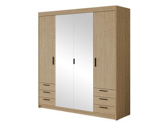 Mirjan24 Kleiderschrank Elena 4D6S mit Frontspiegel und 6 Schubladen, Dreht&uuml;renschrank mit Kleiderstange und 9 Einlegeb&ouml;den, Schlafzimmerschrank (Ge&ouml;lte Eiche,