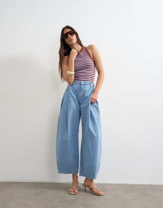 Topshop Cocoon - Jean bouffant &agrave; taille mi-haute - D&eacute;lav&eacute;-Bleu