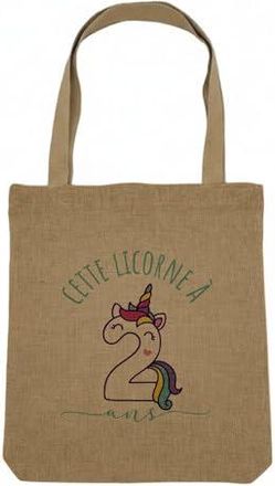 Fabulous Sac Shopping Tote Bag Aspect Lin - Cette Licorne &Agrave; 2 Ans Anniversaire Celebration Enfant Cadeau - Sac de Courses Toile Epaisse 360g Beige Naturel Caba