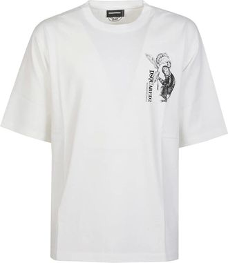 Dsquared2 Homme, Tops, Blanc, Taille: 2XL T-Shirt Coupe Ample