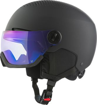 Alpina ARBER Visor V - sicherer & Leichter Skihelm f&uuml;r Erwachsene, mit hochwertigem selbstt&ouml;nendem Visier, optimale Sto&szlig;absorption - Black matt - L (58-62 cm