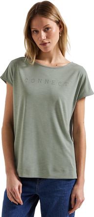 Street One Damen A323340 Silk-Look Shirt mit Wording, Dusty Milky Green, 38