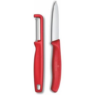 Victorinox by Swiss Army Swiss Classic Gem&uuml;semesser Set mit Sparsch&auml;ler, f&uuml;r Gem&uuml;se und Obst, 2-teilig, Extra Scharfe Klinge, Rot