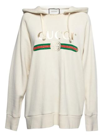 Gucci hoodie en coton à logo imprimé - Blanc