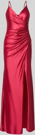 Luxuar Fashion Maxikleid aus Satin mit Drapierungen und Gehschlitz