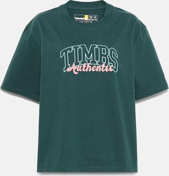 Timberland Varsity Kurzarm-T-Shirt mit Grafik f&uuml;r Damen in Dunkelgr&uuml;n, Damen, Gr&uuml;n, Gr&ouml;&szlig;e