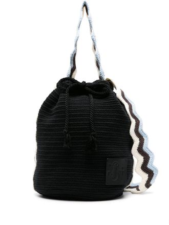 Jil Sander Gestrickte Beuteltasche mit Zickzackstreifen - Schwarz