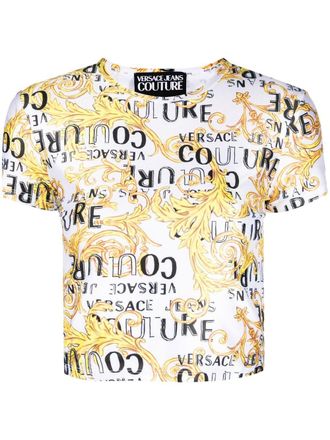 Versace Jeans Couture t-shirt crop &agrave; imprim&eacute; baroque - Blanc