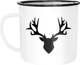 Autiga Emaille Tasse Hirsch Geweih Kaffee-Tasse 300 ml wei&szlig;-schwarz unisize
