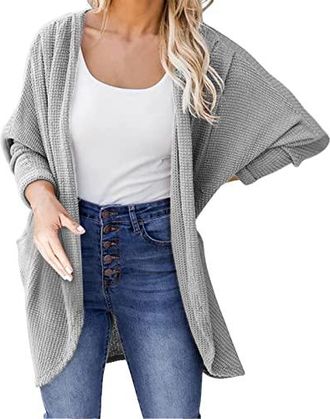 Generic 2026 Vestes pour femmes ouvert sur le devant long tricot doux pull couleur unie manches l&acirc;che veste d&eacute;contract&eacute;e cardigan, gris, XL