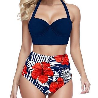 Generic Maillot de bain pour femme taille haute triangle maillot de bain vacances contr&ocirc;le du ventre push-up col en V maillot de bain dos nu v&ecirc;tements pour fe