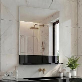 Mendler Wandspiegel mit Ablage HWC-B19, Badspiegel Badezimmer, Hochglanz 75x60cm - schwarz