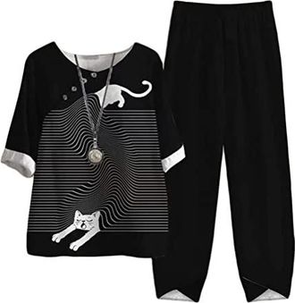 TOMWELL Survêtements Femme Outfit Ensemble de Survêtement 2 Pièces Jogging Sportswear Imprimé Floral Haut et Pantalon Tenue de Sport Décontracté Streetwear A 