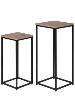 MID.YOU Mid.you Blumentischset, Natur, Schwarz, Metall, Holzwerkstoff, 2-teilig, quadratisch, eckig, 35x30x80 cm, Wohnzimmer, Wohnzimmertische