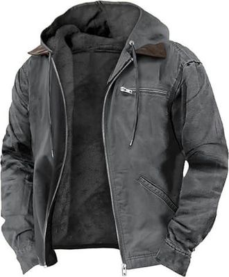 Generic Vestes &agrave; capuche en coton d&eacute;contract&eacute; pour homme avec poche zipp&eacute;e en velours, bouton en polaire &eacute;paisse et l&eacute;g&egrave;re, gris, 5XL