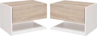 HOMCOM 2 TLG. Wandnachttische Nachttisch Wandschrank mit Schublade, Schlafzimmer Nachtkommode, Beistelltisch, Spanplatte, Eiche+Wei&szlig;, 46 x 30 x 30 cm