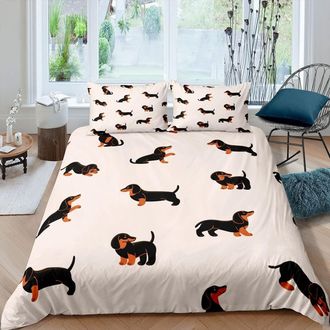 Generic Bettw&auml;sche 155x220 Dackel Bettw&auml;sche-Sets Niedliches Dackelmuster Bettbezug mit Rei&szlig;verschluss 3D Weiche Mikrofaser Bettbez&uuml;ge mit 2 Kissenbez&uuml;ge 80x8