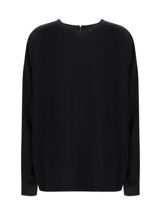 Toteme Womens Boxy Satin Long Sleeve Top Black Viscose Tops