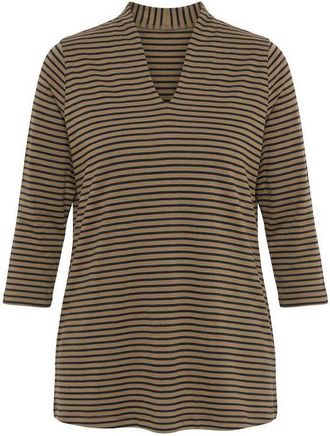 Ulla Popken T-Shirt Shirt Ringel Kelchkragen 3/4-Arm Pima Cotton