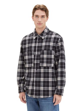 Tom Tailor Herren Relaxed Fit Fleecejacke mit Karo-Muster, black white classic check, S