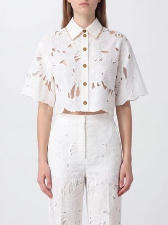 Zimmermann Chemise &agrave; manches courtes Mahon en coton avec d&eacute;tails ajour&eacute;s