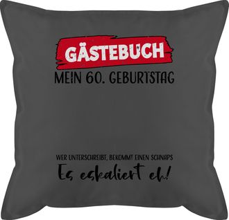 Shirtracer Kissen 50x50 - Gästebuch 60. Geburtstag - 50 x 50 cm - Grau - überraschung zum 60er 60 sechzig 60.geburtstag 60ig jahre gästeliste geschenk 60ten 1963