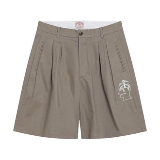 Brain Dead Plissee-Shorts mit gesticktem Grafikmuster - - Shorts - Herren - Beige - W32