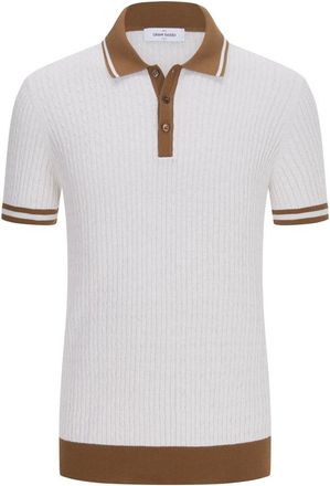 Gran Sasso Feinstrick-Poloshirt mit Zopfmuster und Kontraststreifen in