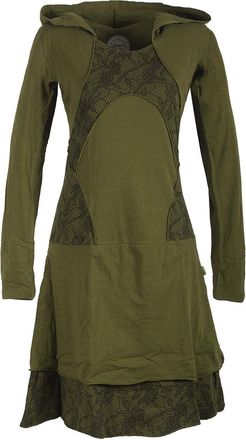 vishes Alternative Bekleidung - Damen Langarm Lagenlookkleid aus Baumwolle mit Zipfelkapuze Olive 34-36