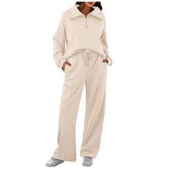 Generic Ensemble de surv&ecirc;tement 2 pi&egrave;ces pour femme - Manches longues - Demi-fermeture &eacute;clair - Pull d&eacute;contract&eacute; et pantalon de jogging avec poches - V&ecirc;tement