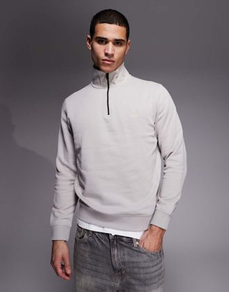 Boss Orange by Hugo Boss Zetrust - Sweatshirt in Grau mit kurzem Rei&szlig;verschluss
