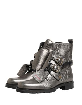Dolce & Gabbana Metallic Leather Buckle Boots - Silver