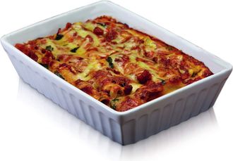 KitchenCraft World of Flavours Lasagne-Schale, Cannelloni und Nudelauflauf, Steingut, 30 x 21 cm, Weiß