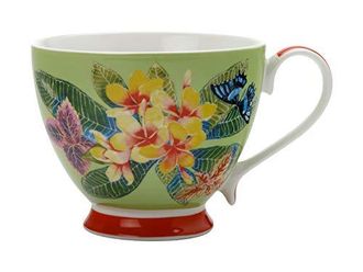 MAXWELL AND WILLIAMS Maxwell & Williams Exotica Tasse &agrave; th&eacute; en porcelaine avec imprim&eacute; vert frangipanier dans une bo&icirc;te cadeau, vert/rouge, 400 ml