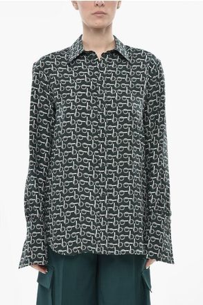 Burberry Printed Silk Blouse with Italian Collar size 38