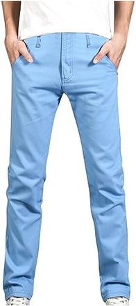 Generic Jean droit pour homme, coupe droite, en coton, décontracté, classique, élégant, confortable, basique avec poches, 01 bleu ciel., L